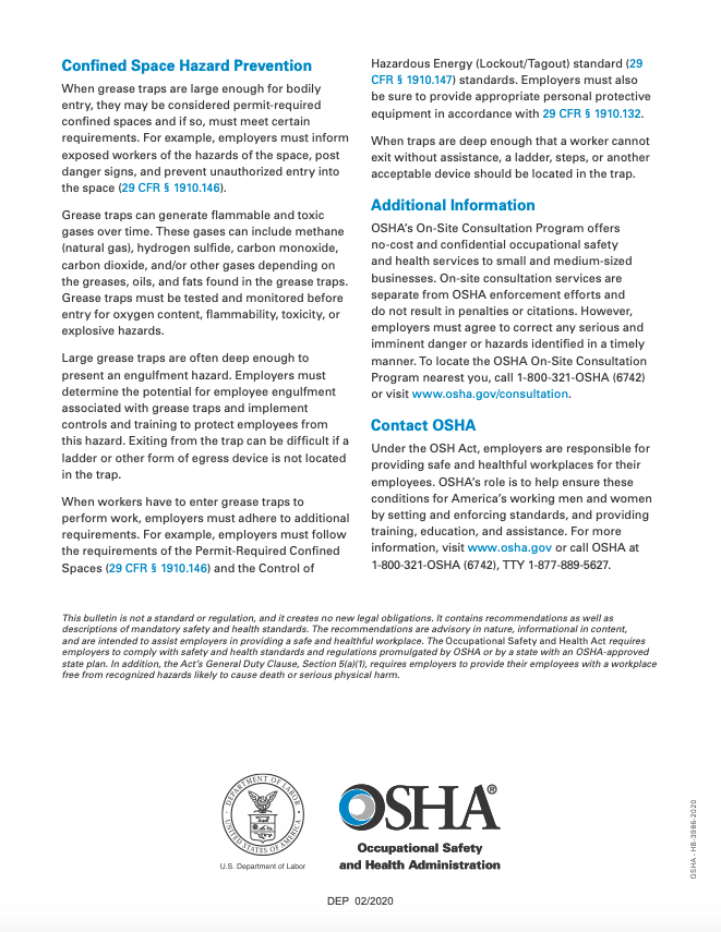 OSHA Hazard Bulletin: Grease Trap Hazards