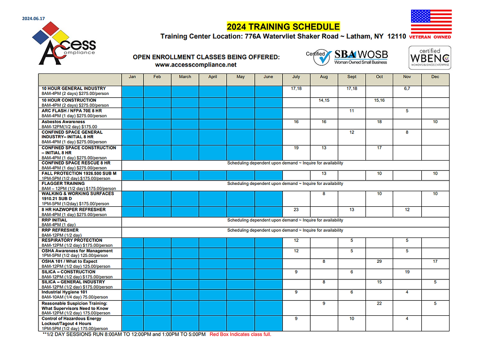 Our training schedule has been updated!