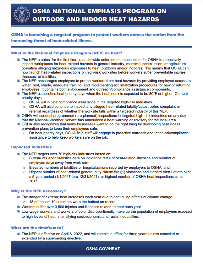 OSHA Heat Illness Prevention Message