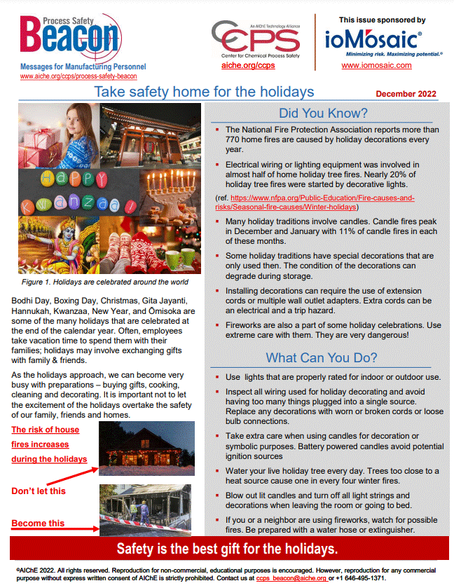 Check out the CCPS Process Safety Beacon December issue - “Take Safety ...