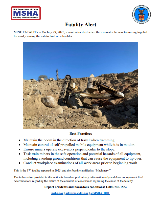 MSHA July 29, 2025 Fatality Alert