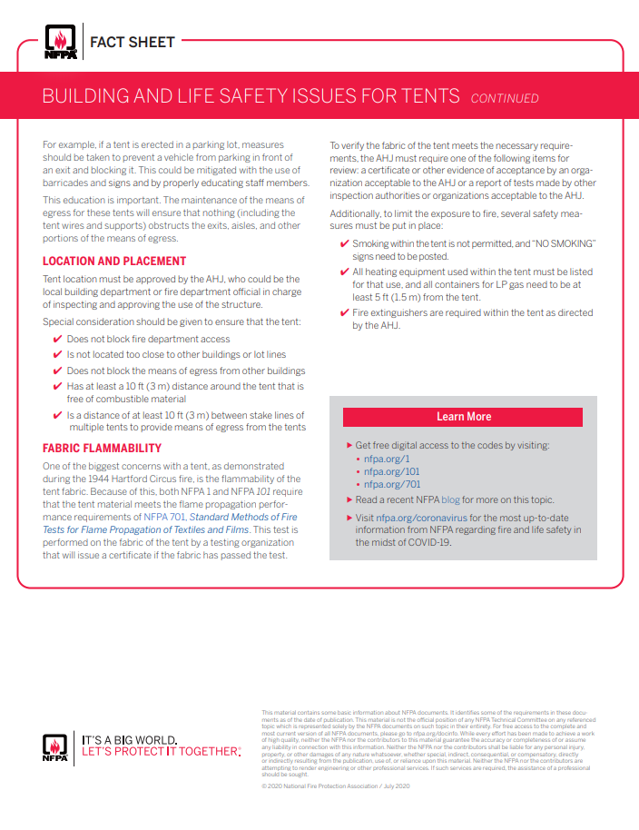 NFPA Fact Sheet - Building and Life Safety Issues for Tents