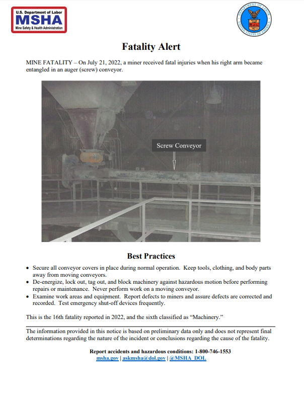 MSHA Fatality Alert for July 21, 2022, Fatality