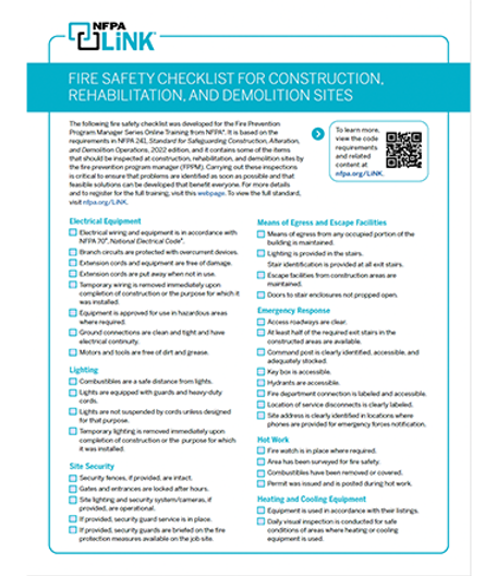 NFPA Fire Safety Checklist for Construction Sites