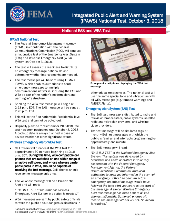 Presidential Alert System to Be Tested Nationwide Today