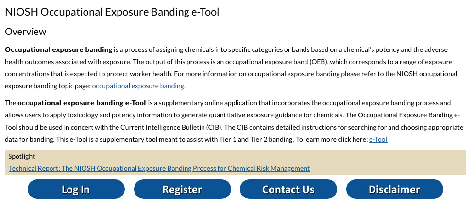 NIOSH Occupational Exposure Banding e-Tool (version 1.0)