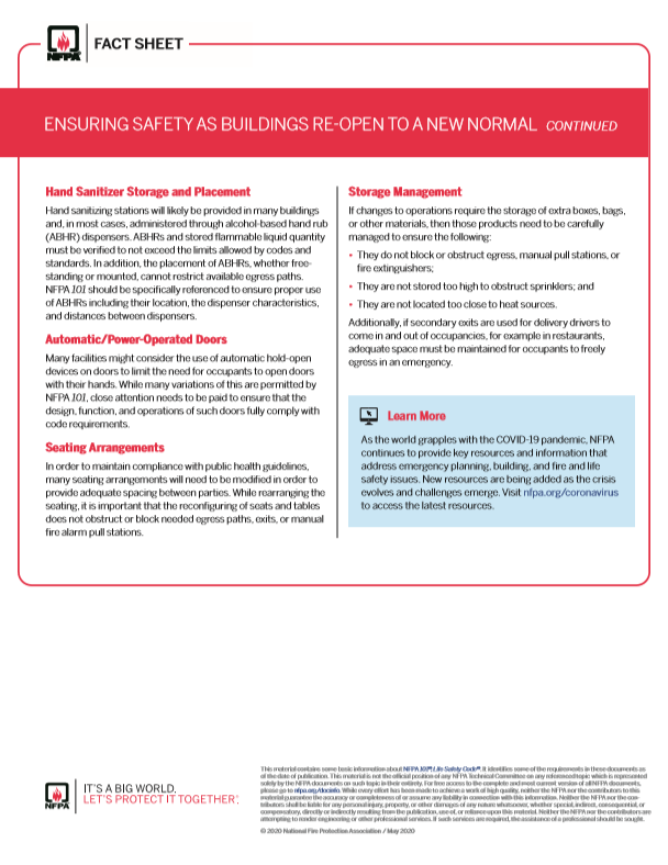 "Ensuring Safety as Buildings Return to a New Normal" - NFPA Fact Sheet