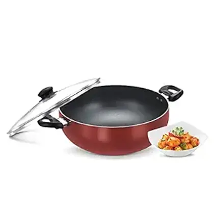Prestige Omega Deluxe Non Stick kadai 30cm with Stainless Steel lid Gas HIMALAYAS TRADERS