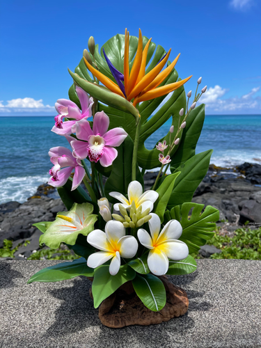large Tropical bird of Paradise & Orchid arrangement | Nana's Clay Flowers