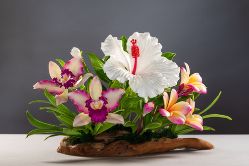 Tabletop Centerpiece Hawaiian inspired low Tropical Arrangement | Nana ...