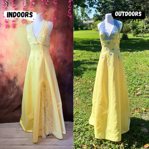 Upcycled Yellow Prom Dress with Color-Changing Lace Detailing and ...