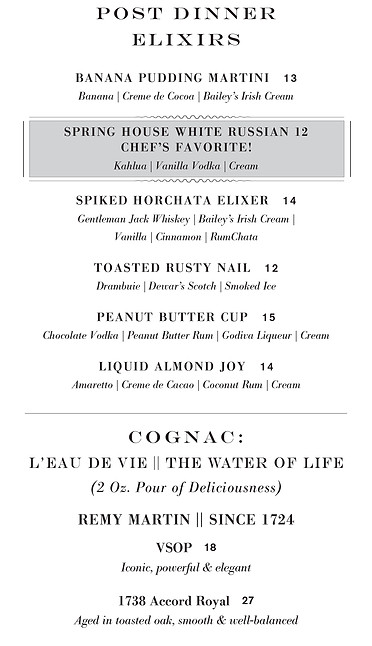 DESSERT MENU | Spring House