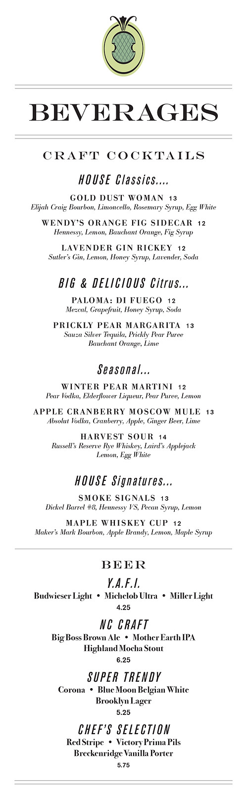 DRINK MENUS | Spring House