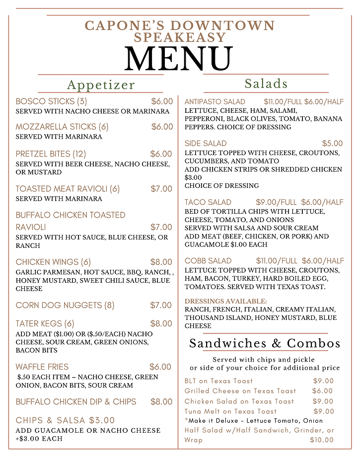 Tavern | Capone's Downtown Speakeasy | Shelbyville