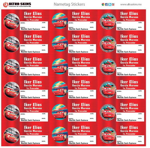 Cars - Etiquetas Escolares | Catálogo Ultraskins
