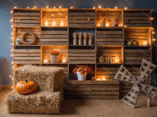 Wooden Crates & Hay Bale Theme - Printed Backdrop - Fabric - MPS-BB0393 ...