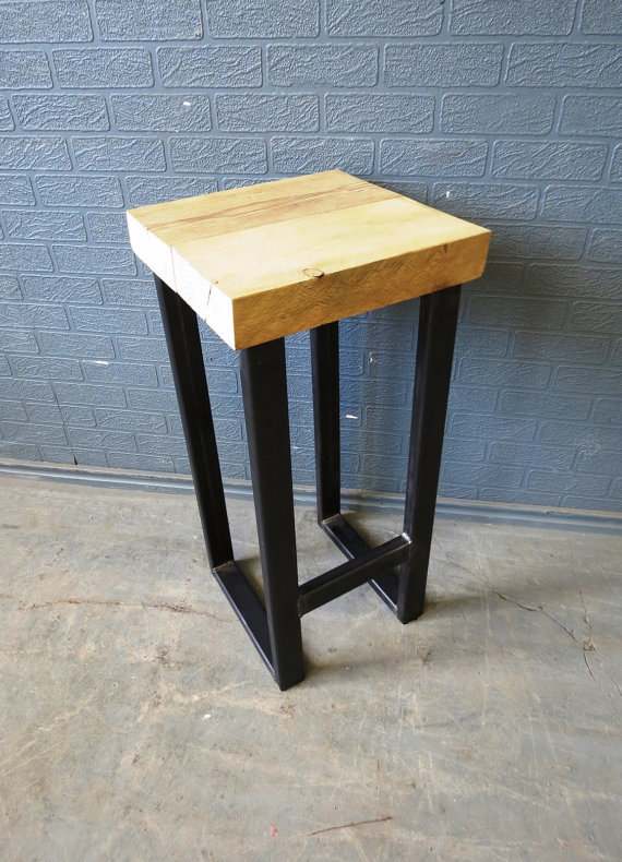 Reclaimed Industrial Chic Style Solid Wood & Metal Breakfast Bar Stool ...