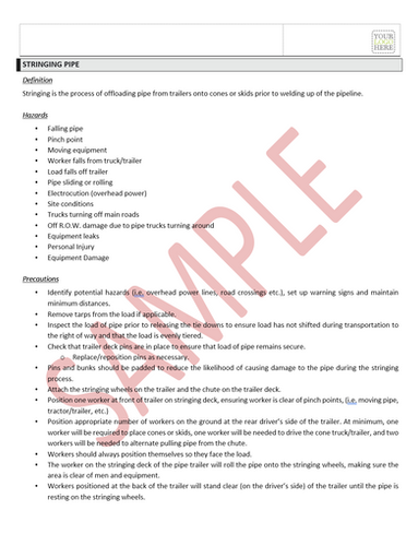Stringing Pipe Safe Work Practice | Quick Safety