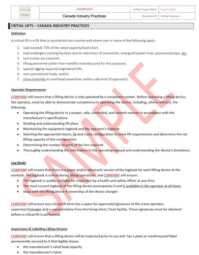 Critical Lifts - Canada - Industry Practices | Quick Safety