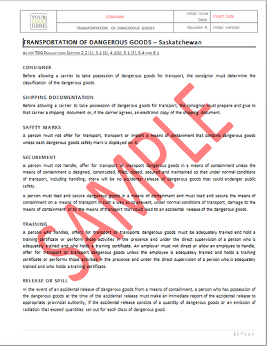 Transportation of Dangerous Goods (TDG) - Saskatchewan RAVS | On-Track ...