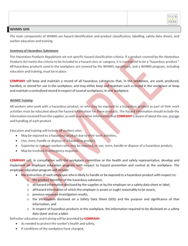 WHMIS Safe Work Practice | Quick Safety