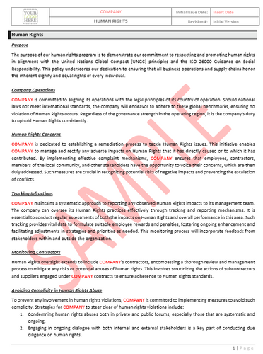 Human Rights RAVS - ESG Policy Template | On-Track Safety