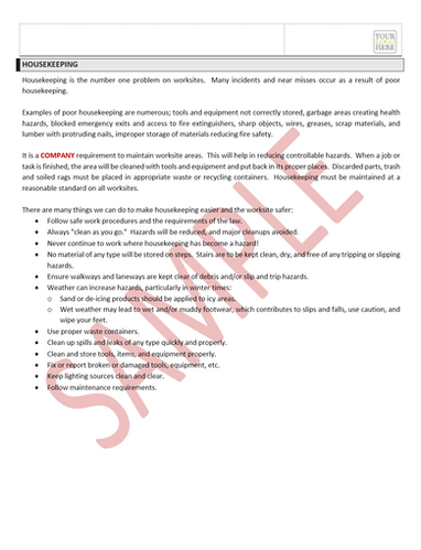 Housekeeping Safe Work Practice | Quick Safety