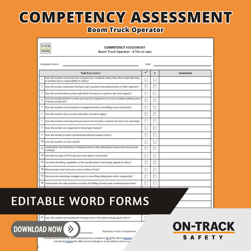 Boom Truck - Competency Assessment Editable Form | On-Track Safety