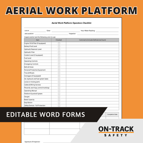 Aerial Work Platform Inspection Checklist (Editable Word Doc) | On ...