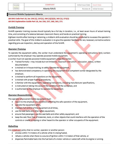 Powered Mobile Equipment - Alberta RAVS | Quick Safety