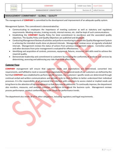 Management Commitment – Global – Quality | On-Track Safety