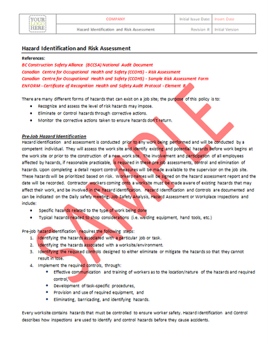 Hazard Identification and Risk Assessment - Canada Industry Practice ...