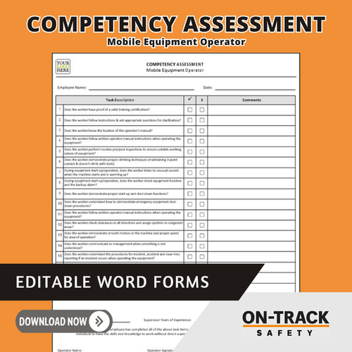 Mobile Equipment - Competency Assessment Form - Editable | On-Track Safety