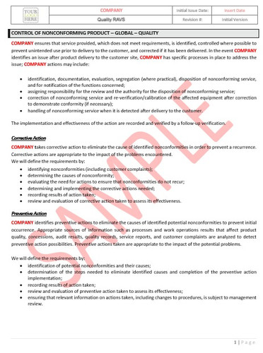 Control of Nonconforming Product – Global – Quality | Quick Safety
