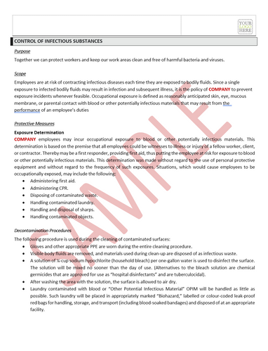 Control of Infectious Substances Safe Work Practice | Quick Safety