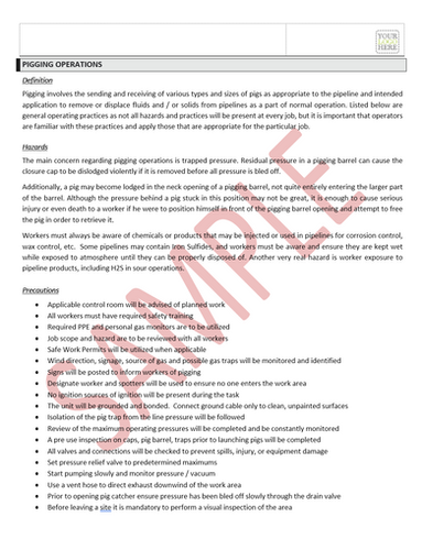 Pigging Operation Safe Work Practice | Quick Safety