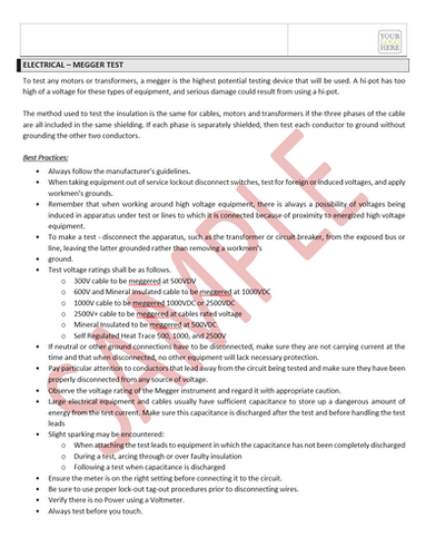 Electrical - Megger Safe Work Practice | Quick Safety