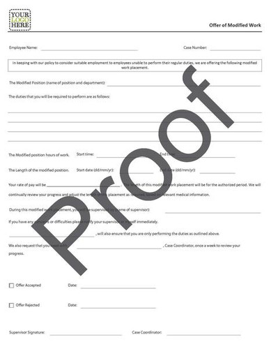 Offer of Modified Work Form | On-Track Safety