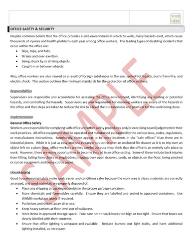 Office Safety & Security Safe Work Practice | Quick Safety