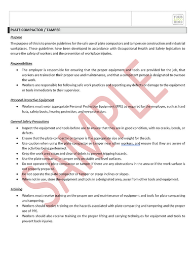 Plate Compactor or Tamper Safe Work Practice | Quick Safety