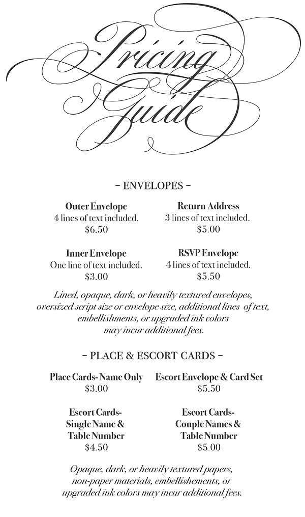 Calligraphy Pricing | CalligraPhilly LLC