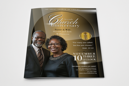 Rich Gold Pastor Church Anniversary Program Template | Drea's Design Trove