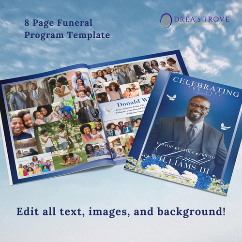 Honor of Life Blue Obituary Template | Drea's Design Trove