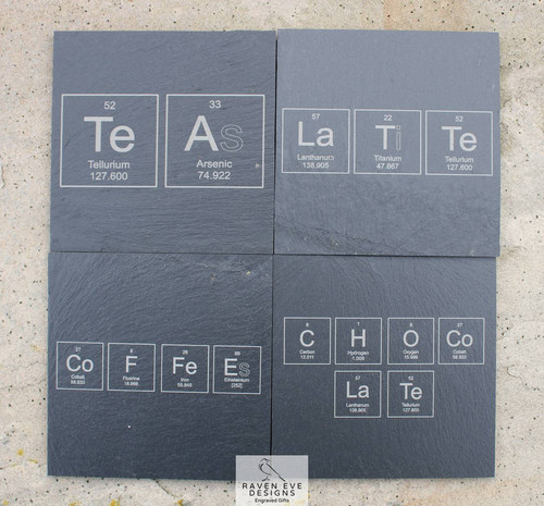Engraved Gifts | Set of 4 'Periodic Table Hot Drinks' Engraved Welsh ...
