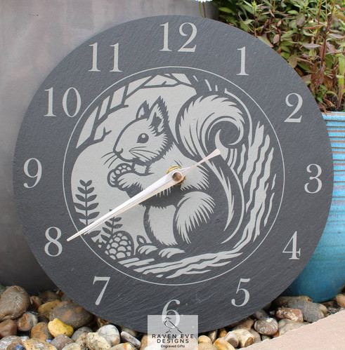 Engraved Gifts | 'Squirrel' Engraved Welsh Slate Clock | Raven Eve ...