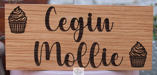 Engraved Gifts | Personalised 'Cegin with Cupcakes' Engraved Solid Wood ...