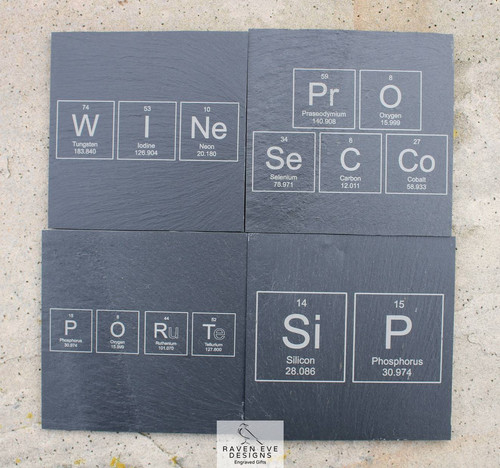 Engraved Gifts | Set of 4 'Periodic Table Wines' Engraved Welsh Slate ...