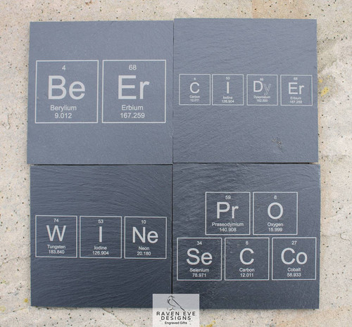 Engraved Gifts | Set of 4 'Periodic Table Liquids' Engraved Welsh Slate ...