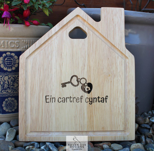 Engraved Gifts | 'Ein Cartref Cyntaf' Engraved Wooden House Shaped ...