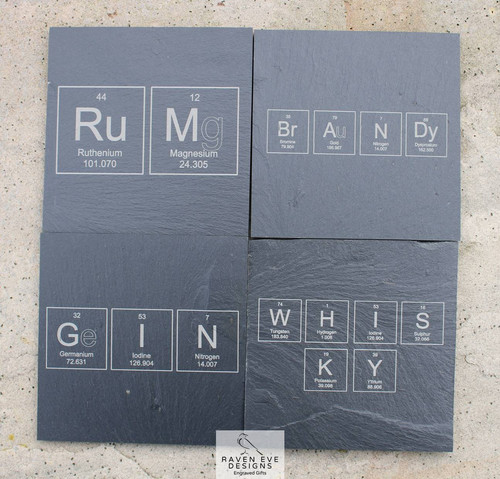 Engraved Gifts | Set of 4 'Periodic Table Spirits' Engraved Welsh Slate ...